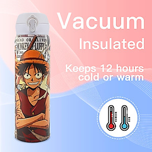 CNEISEJK Anime Piece Water Bottle, Vacuum Insulated Cosplay Zoro Luffy Stainless Steel 16.9oz Cup Thermoses with Locking Cover Leak-Proof Design (WB-Hzw A 2403), 500ML