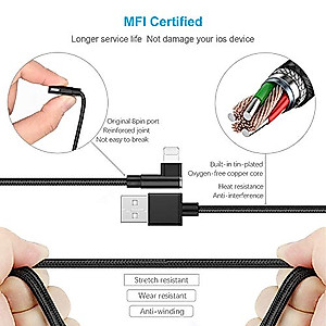 aceyoon 2 Pack 1ft Lightning Cable Right Angle, MFi Certified iPhone Charger Cable, Braided Lightening Charger Cables and Data Sync for iPhone 14/13/12/11, XS Max/XR/XS/X, 8/7/6, iPad