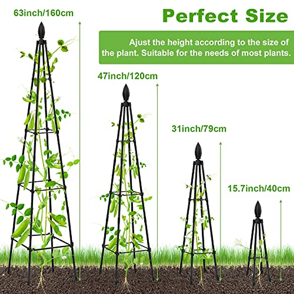 Garden Trellis for Climbing Plants Outdoor, deaunbr Plant Support Tower Obelisk Trellis 63'' Garden Trellises for Vines, Flowers, Indoor Potted Plant, Rose, Cucumber, Tomato, Pea, Clematis (1 Pack)