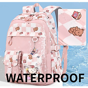 RRRWEI Cute Backpack For School Aesthetic Big Kawaii Backpack For Girls Student Bookbags Preschool Elementary (pink)