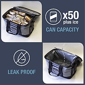 CleverMade Maverick Collapsible Cooler Bag - 50 Can Insulated Leakproof Soft Sided Beverage-Tote with Shoulder Strap, Bottle Opener and Storage Pockets, Navy, Large, One Size