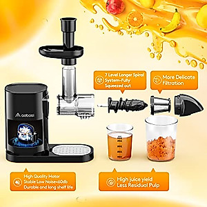 Cold Press Juicer, AAOBOSI Slow Masticating Juice Extractor for Fruit and Vegetable - Delicate Crushing Without Filtering - Juicer Machines with Quiet Motor/Reverse Function/Brush, Black