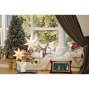 KACOPOL Black White Buffalo Plaid Deer Throw Snowflake Merry Christmas Throw Pillow Cover Linen for Couch Bed Sofa Car Cushion Covers 12 x 20 inch Pillow Case
