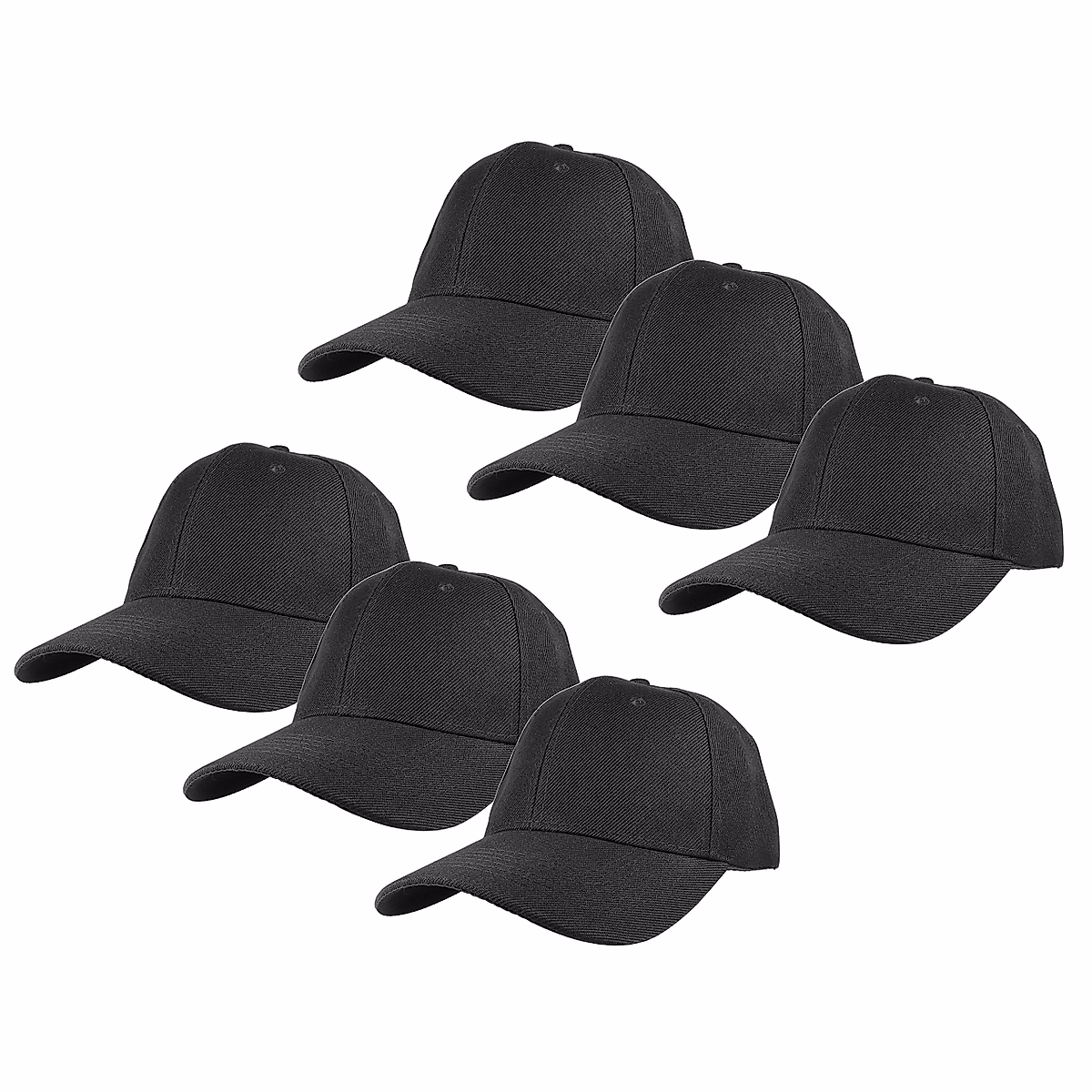 Gelante Plain Blank Baseball Caps Adjustable Back Strap Wholesale Lot 6 Pack - 001-Black-6Pcs