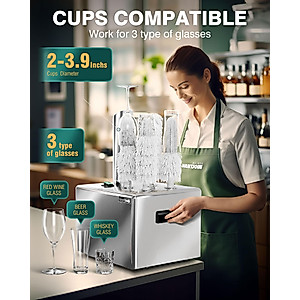 WantJoin Wine Glass Polisher Machine - 5 Brushes 330 Cups/Hour Commercial Electric Automatic Dryer with 304 Stainless Steel, 100% Cotton, 1300W High Power, 136°F Air Drying for Bar Restaurant Kitchen