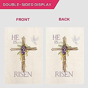 Gormcore He is Risen Garden Flag Easter Greeting Religion Small Garden Flag Vertical Double Sided Rustic Farmland Burlap Yard Lawn Outdoor Decor 12.5x18