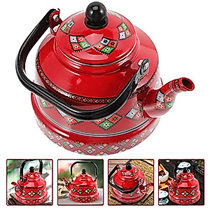 DOITOOL Enamel Tea Kettle Vintage Stovetop Tea Pot Hot Water Boiling Kettle Gas Cooker Kettle Coffee Pot with Handle 2.5L Red