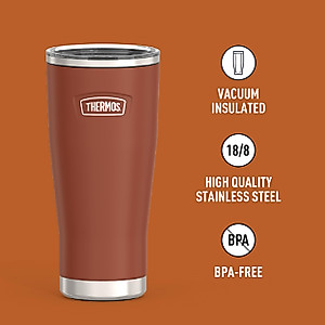 THERMOS ICON SERIES Stainless Steel Cold Tumbler with Slide Lock, 24 Ounce, Saddle