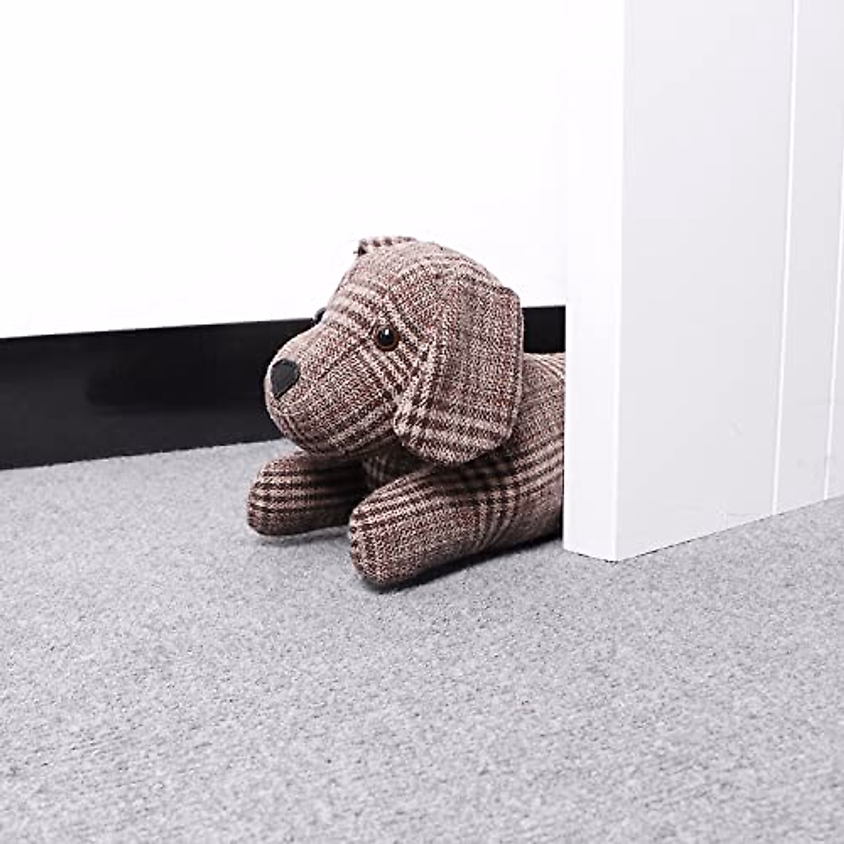 Sanlykate Dog Under Door Draft Stopper for Bottom of Door, 3LB 34-36 Inch Heavy Duty Decorative Animal Fabric Door Draft Blocker, Save Energy Soundproof Seal Guard, Plaid Brown