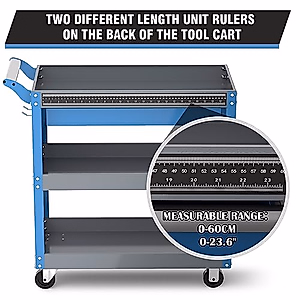 AIRAJ 3 Tier Rolling Tool Cart on Wheels,Metal Heavy Duty Mechanic Cart with Drawers and Pegboard,440 LBS Capacity Industrial Utility Cart,Tool Storage Cart for Garage,Warehouse,Blue-Black