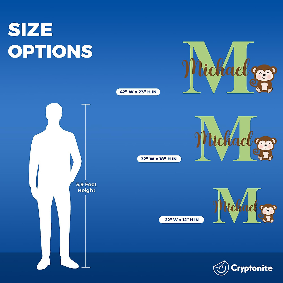 CRYPTONITE Personalized Name Jungle Animals Vinyl Wall Decor I Nursery Wall Decal for Baby Boy & Girl Decoration I Stickers for Kids I Multiple Options for Customization (D. Monkey)