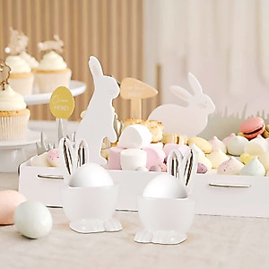 Easter Bunny Ears Shape Egg Holders- Set of 2 Ceramic Rabbit Egg Cups Gold Bunny Ear Design Egg Holders for Easter Decorations Spring Party Dinner Table Settings Decor