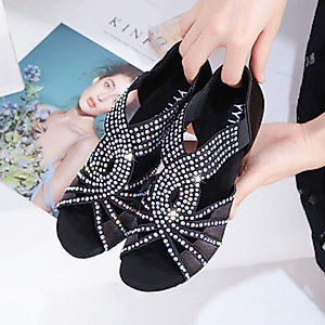 YYTing Full Rhinestones Ballroom Dance Shoes Women Latin Salsa Practice Wedding Indoor Crystals Footwear 2.5in Heels YT06(9,Black)
