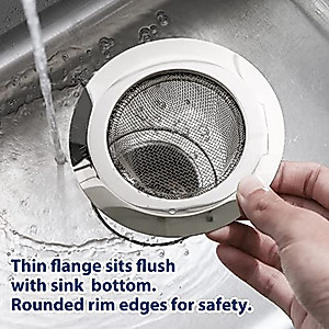 LotFancy Kitchen Sink Strainer, 2Pcs Stainless Steel Mesh Drain Strainer, Large Wide Rim 4.5" Diameter, 1.5" Deep Drain Screen, Anti Clogging