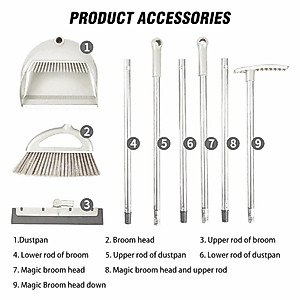 Generic Brooms and Dustpans Set - 3 Pieces Magic Broom Set, Sweeping Magic Broom, Dust Pan and Broom with Long Handle,Home Kitchen Room Lobby Indoor Floor Cleaning Broom and Dustpan Set for Home