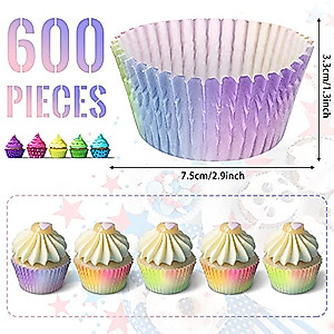 600 Count Aurora Cupcake Liners Rainbow Cupcake Wrappers Gradient Color Baking Cups Paper Muffin Cupcake Holders for Home Baking Kitchen Supplies