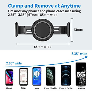 GOUPPL Metal Phone Clamp for Magnet Car Mount Holder, Adjustable Hands-Free Phone Clip Compatible with All Magnetic Mounts [Clamp and Remove at Anytime] Fits iPhone Samsung Smartphone (Black)