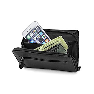 Mundi Big Fat Wallet Womens RFID Blocking Clutch Organizer Removable Wristlet ((Black))