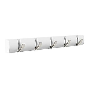 Lavish Home Wall Hook Rail - Mounted Hanging Rack with 5 Retractable Hooks - Organizational Storage Decor for Coats, Towels, Bags, and More (White)