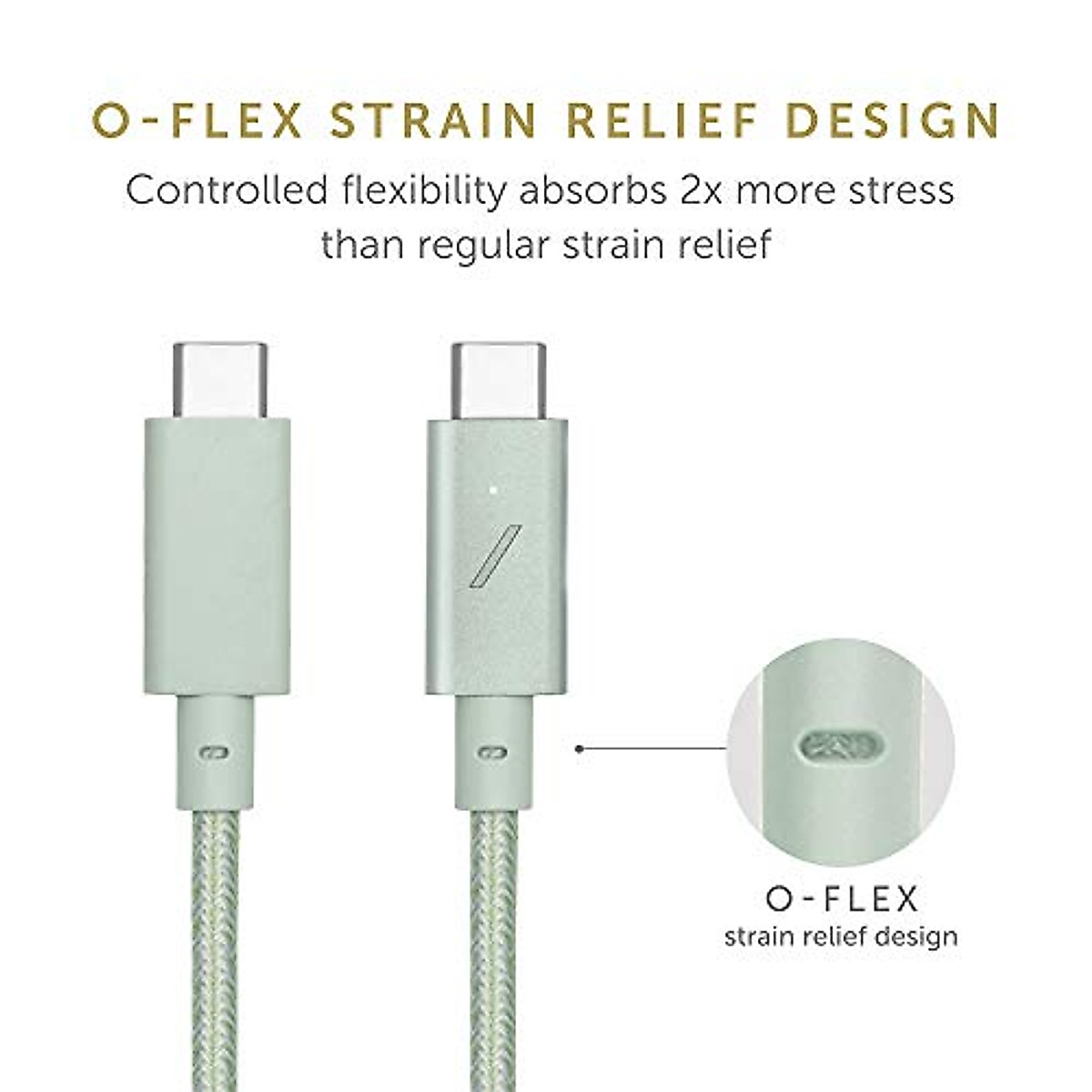 Native Union Type-C Desk Cable – USB-C to USB-C 8ft Ultra-Strong Non-Slip Charging Cable with Anchor Weight Compatible with iPhone 16, 15, MacBook Pro 13" M1/ M2, Air 13"/15", Surface Go 3 (Sage)