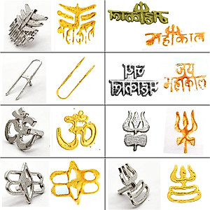 BRIJ HAAT Bhasm Vibhuti tika Tilak with Plate and 16 Types Metal tika Stamp Forehead (KSI.bhsm.50g+16stp)