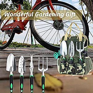 Garden Tools Set Gardening Gifts Tools, Heavy Duty Aluminum Hand Tool with Non-Slip Ergonomic Handle, Including Garden Tote Gloves Hand Rake Weeder Trowel Cultivator Transplanter Pruner Kneeling Pad