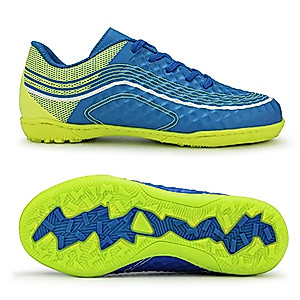 Hawkwell Kids Indoor Comfortable Soccer Shoes(Toddler/Little Kid/Big Kid), Blue PU, 2 M US