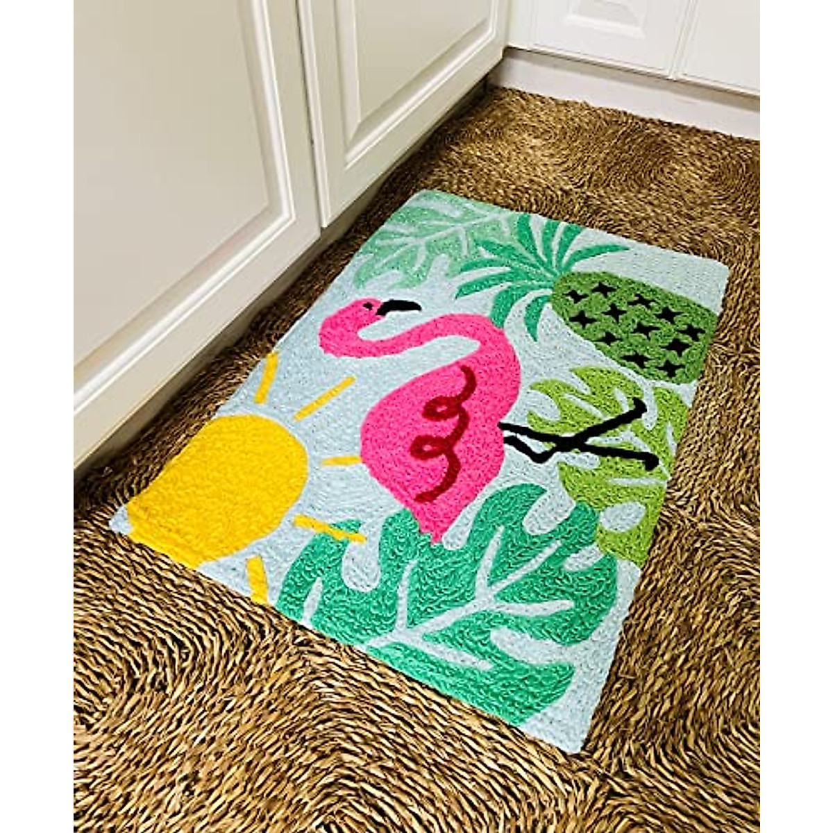 Summer Faves Jellybean Accent Rug with Pink Flamingo Rug 20"x30" Doormat