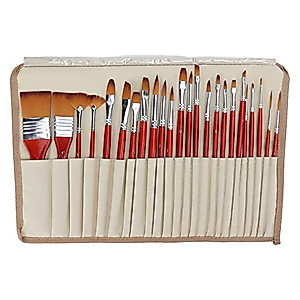 Paint Brush Set, Painting Brushes Good Adsorption Gift 24Pcs Nylon Hair Wood Handle for Craft Coloring for Drawing