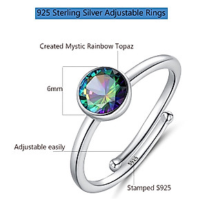 VOLUKA Created Mystic Topaz Rainbow CZ Rings for Women 925 Sterling Silver Wedding Engagement Adjustable Eternity Ring Band for Men