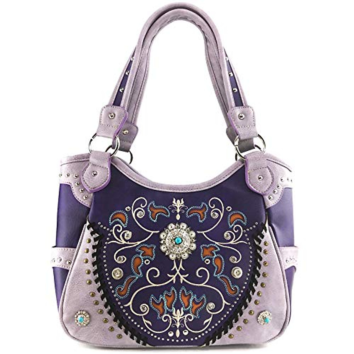 Zelris Spring Bloom Western Concho Women Conceal Carry Tote Handbag Purse Set (Purple)