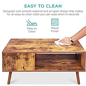 Best Choice Products Wooden Mid-Century Modern Coffee Table, Accent Furniture for Living Room, Indoor, Home Décor w/Open Storage Shelf, Wood Grain Finish - Brown