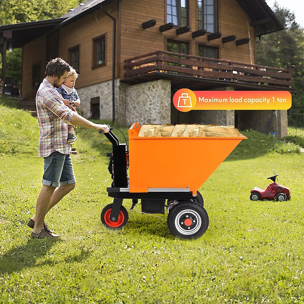 EMUQUD Wheelbarrow Utility Cart, Electric Powered Cart 48V28Ah 1000W Capacity 2200lbs (One Ton), Material Hauler, Utility Cart, Electric Wagon, Electric Deer Cart for Farm and Garden,All Purpose