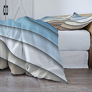 Navy Blue Brown Ombre Duvet Cover Set 3 Pieces with Zipper Closure, Modern Geometric Abstract Cream Bedding Sets 1 Duvet Cover & 2 Pillow Cases, Comforter Cover Set Duvet Cover California King