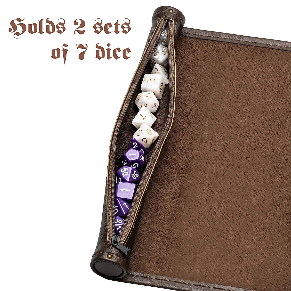 Dice Tray and Rolling Folding Mat Compatible with DND Dice Scroll Mat Holder Storage Holds up to 2 Sets of Dice(Included) for All Tabletop RPGs and Dungeons & Dragons Game Dice