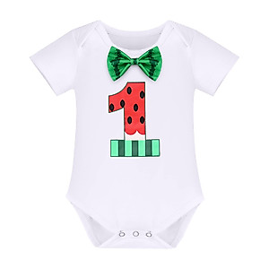 Watermelon 1st Birthday Outfit Boy Baby Cake Smash One in a Melon Gentleman Bowtie Romper Suspenders Toddler Bloomers Shorts First Watermelon Birthday Party Supply for Photo Shoot Clothes 1 Year