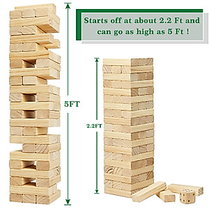 Olsa Giant Tumble Tower 60 PCS Wooden Block Stacking Games with Carrying Bag Classic Indoor & Outdoor Games for Kids Adults Family Backyard Lawn Beach Camping (Stack from 2.2 Ft to 5Ft)