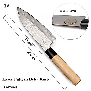 LIUZHANGYU Waterboss Sushi & Sashimi Chef’s Knives,Set of 5 Japanese Sushi Chef Knives - Sashimi-Santoku-Nakiri-Deba Knife,Ultra High Carbon Steel Blades