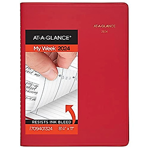 AT-A-GLANCE 2024 Weekly Planner, Quarter-Hourly Appointment Book, 8-1/4" x 11", Large, Red (709401324)