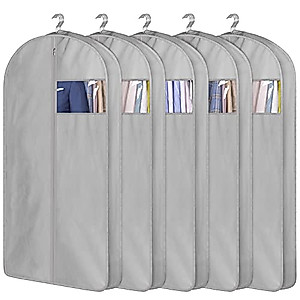 AOODA 43" Garment Bags for Hanging Clothes, Gusseted Suit Bags for Closet Storage Mens Clothes Cover with Handles for Coat, Jackets, Shirts (5 Packs)