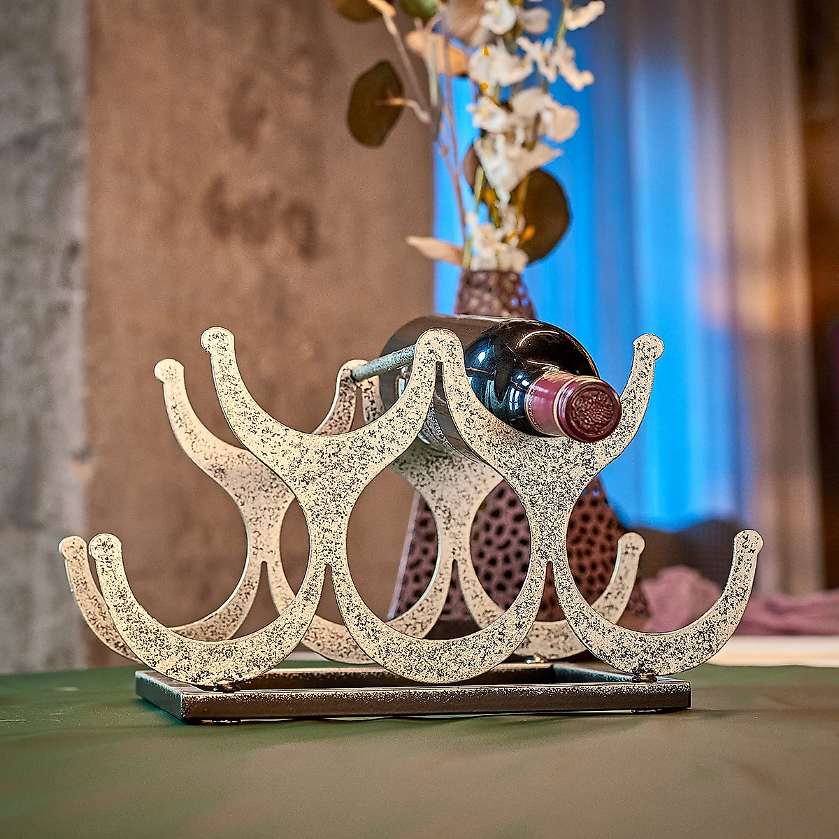 Aayla Wine Holder Rack - Metal Silver Tabletop Wine Bottle Holders, Holds 5 Wine Bottles, Assembly Required, for Wine Lovers to Store The Wine Collection