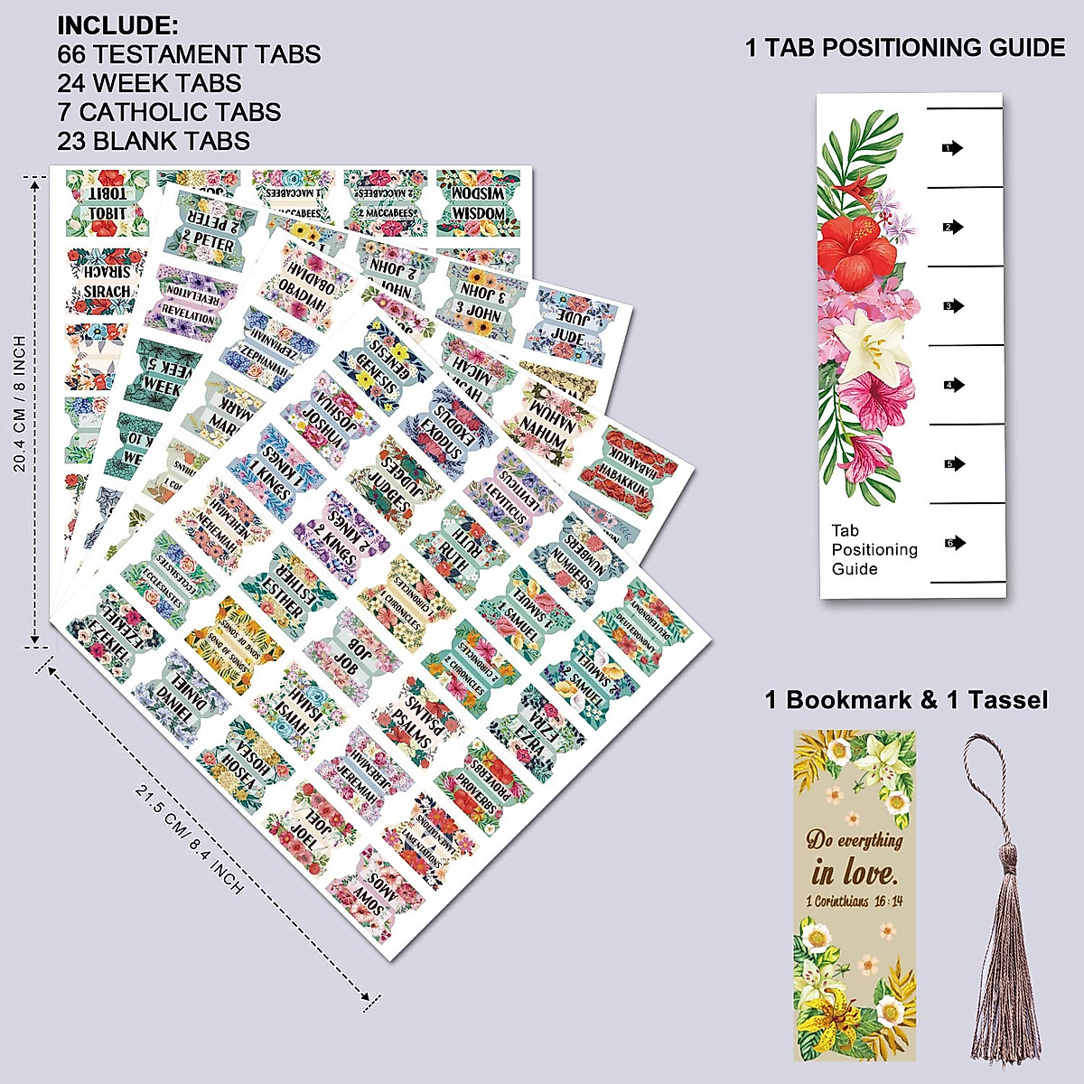Bible Index Tabs New & Old Testament Tabs Matte Laminated Floral Design - 121 Pcs (Floral)