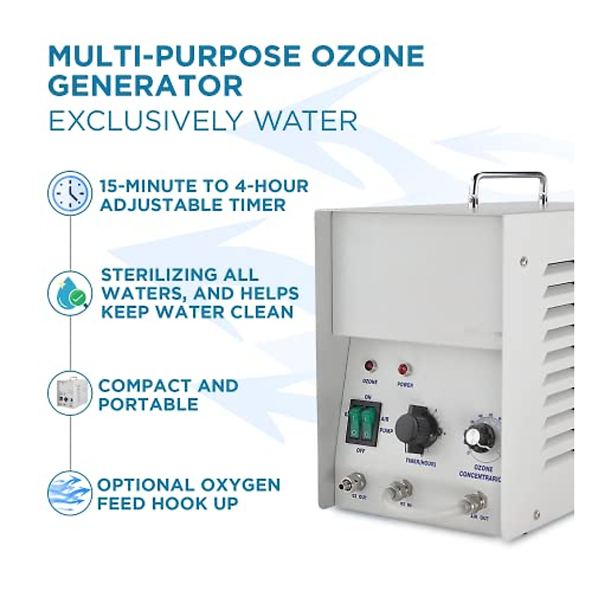MP-1000 Ozone Generator, Light-Duty Sanitation Ozonator for Water-use with optional oxygen Hook-up, up to 1000 mg/hr