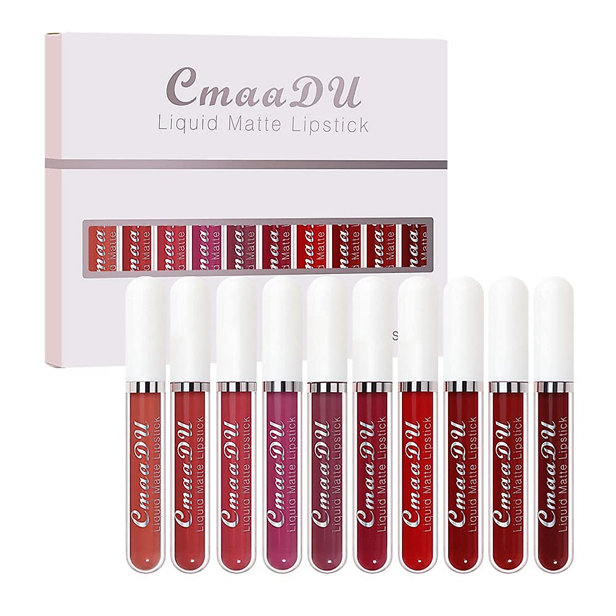 evpct CmaaDU 10Pcs Liquid Matte Matt Lipstick Set for Black Women, Dark Deep Bright Ruby Sexy Brick Mauve Plum Red Violet Purple Matte Lipstick Long Lasting Lipstick 24 hour Waterproof Lip Gloss Matte