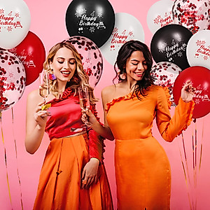 16 Pcs Red Black Confetti Latex Balloons, 12 Inch Red Black and White Happy Birthday Decoration Balloons for Red Black Themed Men Women Birthday Wedding Anniversary Graduation New Year Party Supplies