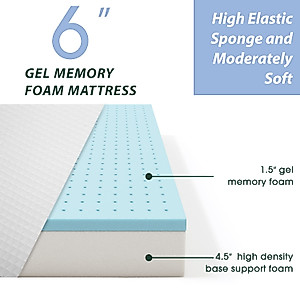 WYGMAV Queen Mattress 6 Inch Gel Memory Foam Mattress, Gel Infused Bed Mattress for Comfort and Pressure Relief with Washable and Removable Zipper Cover, Bed-in-a-Box, Medium Firm, White