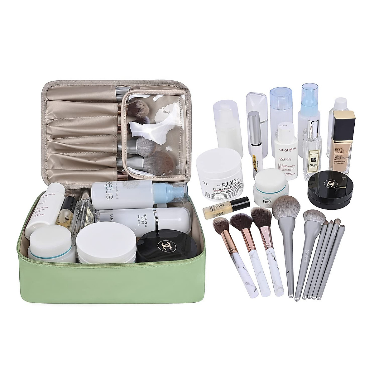 mooiborsa Travel Makeup Bag Cosmetic Bag Make up Case Organizer Cosmetic Brush Storage Case for Women and Girls,Green