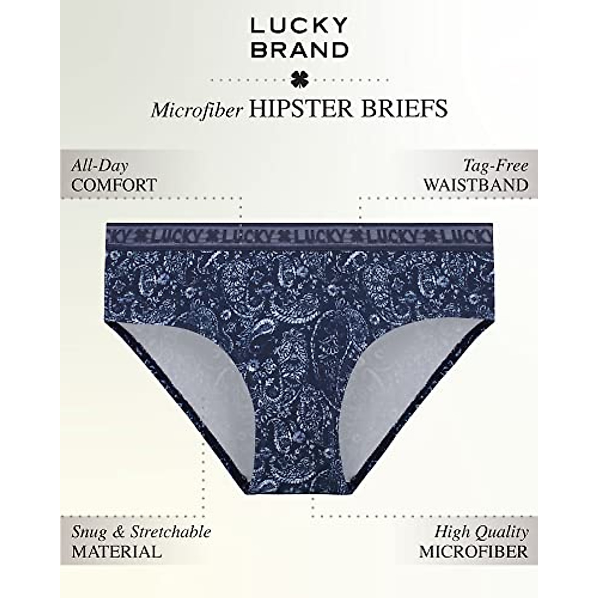 Lucky Brand Women's Underwear - 10 Pack Microfiber Hipster Briefs (S-XL), Size Large, Blue Iris/Gardenia/Silver Sconce/Blue/Multi