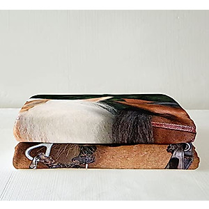 Steed Printed Bed Blanket Couple Horses Throw Blanket Lightweight Soft Cozy Luxury Farmhouse Theme Fleece Blanket 3D Horse Flannel Blanket for Sofa Bedroom Office Travel All Season(Twin 60"x80")