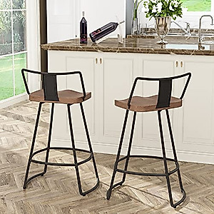 Yongqiang 24" Swivel Metal Bar Stools with Backs Set of 2 Industrial Kitchen Dining Bar Chairs with Wood Seat Matte Black